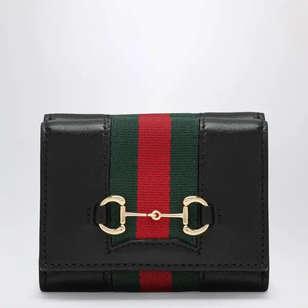 Gucci Small Tri-fold Horsebit Web Wallet - Black