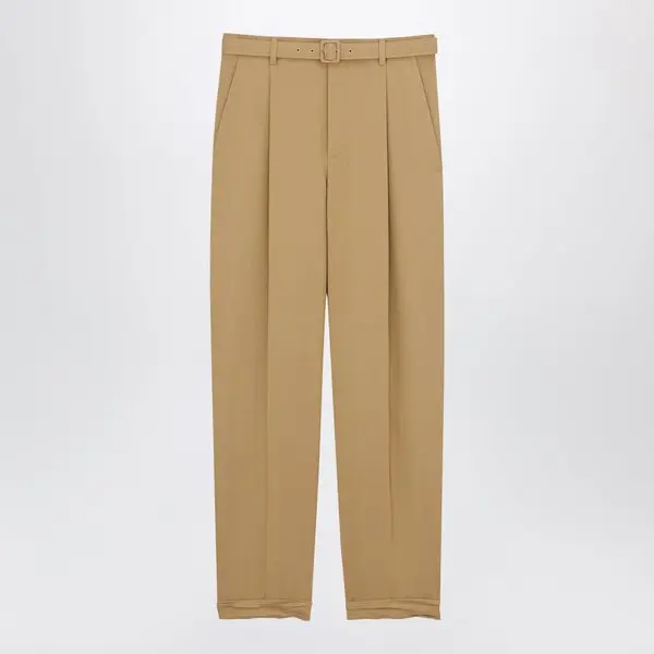 Saint Laurent High-waisted Tailored Wool Trousers With Belt - Cream