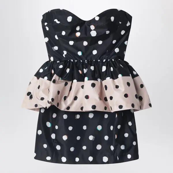 Fendi Printed Taffeta Bustier Dress - Black