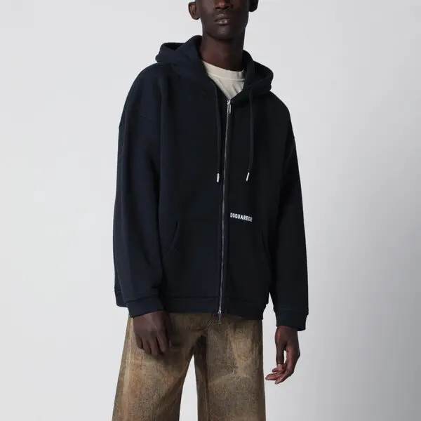 Dsquared2 Zip-up Hoodie In Stretch Cotton - Blue