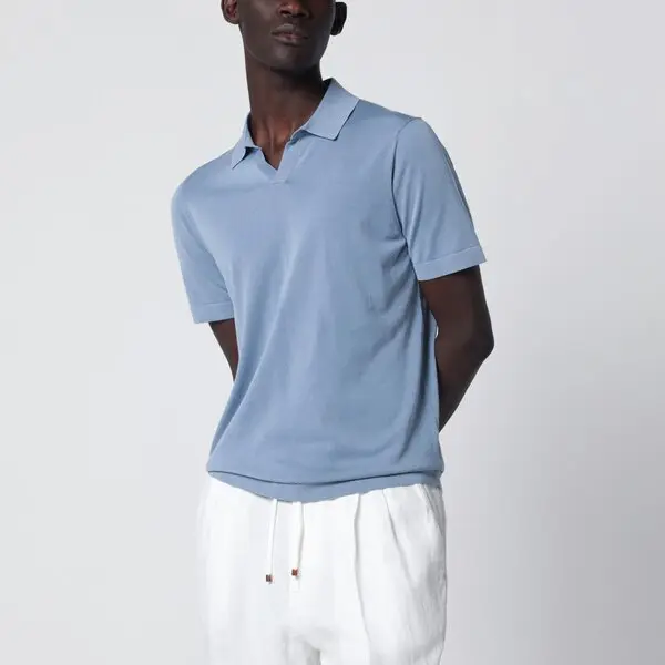 DRUMOHR Light Cotton Knit Polo - Blue