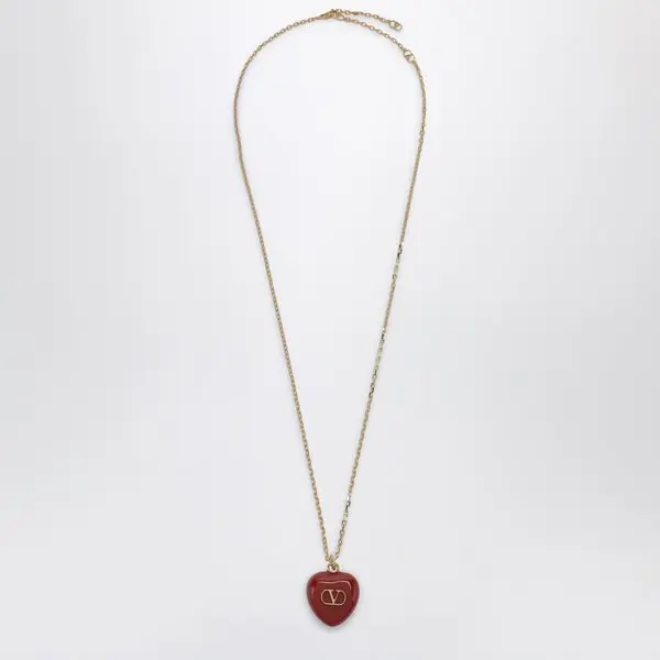 Valentino Garavani Gold Finish Chain Heart Pendant Necklace - Silver