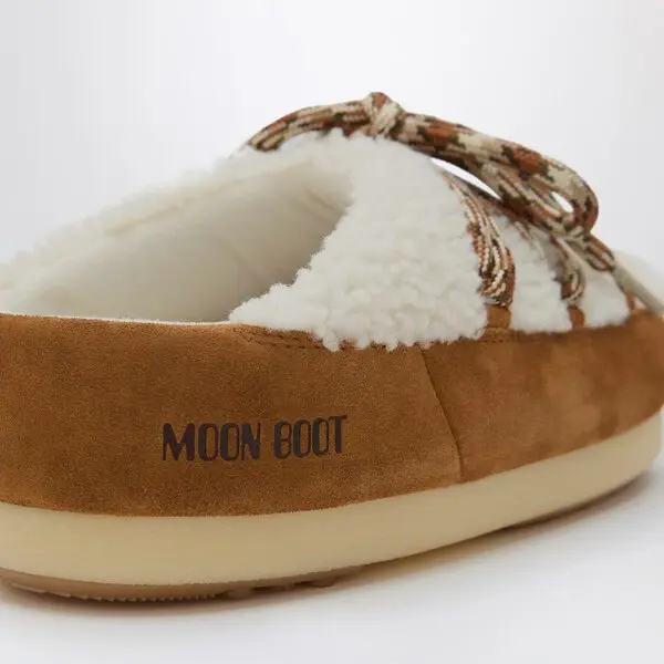 Moon Boot Shearling And Suede Mules - Brown
