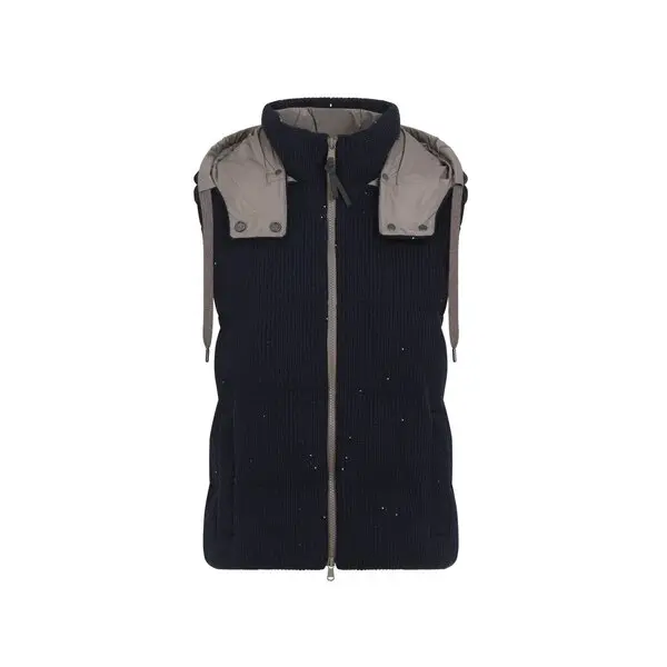 Brunello Cucinelli Abisso Cotton Gilet With Sequins - Blue