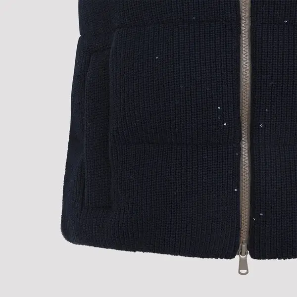 Brunello Cucinelli Abisso Cotton Gilet With Sequins - Blue
