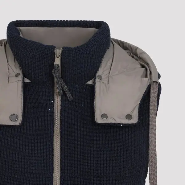 Brunello Cucinelli Abisso Cotton Gilet With Sequins - Blue