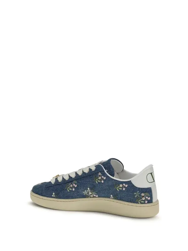 Valentino Garavani Royco Floral Embroidered Denim Sneakers - Blue