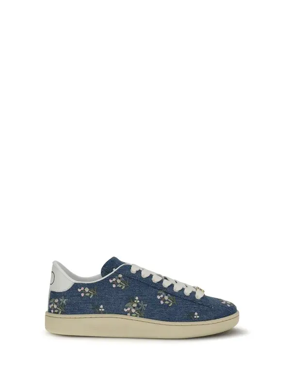 Valentino Garavani Royco Floral Embroidered Denim Sneakers - Blue