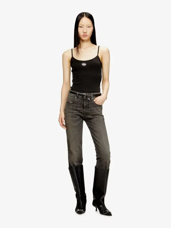 DIESEL® Ribbed Cotton Tank Top With Metal Logo Detail