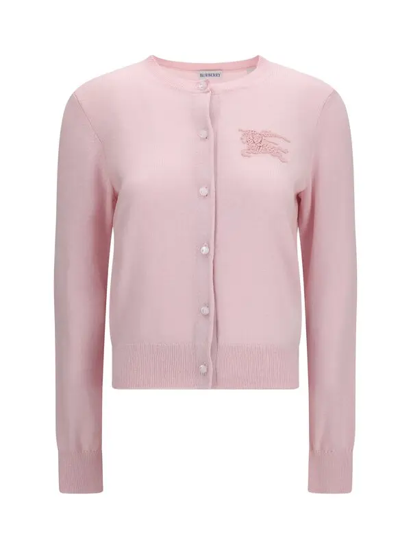 Burberry Cotton And Wool Crew Neck Cardigan With Equestrian Knight Motif