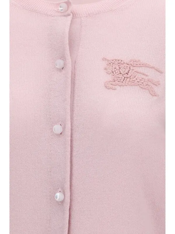 Burberry Cotton And Wool Crew Neck Cardigan With Equestrian Knight Motif