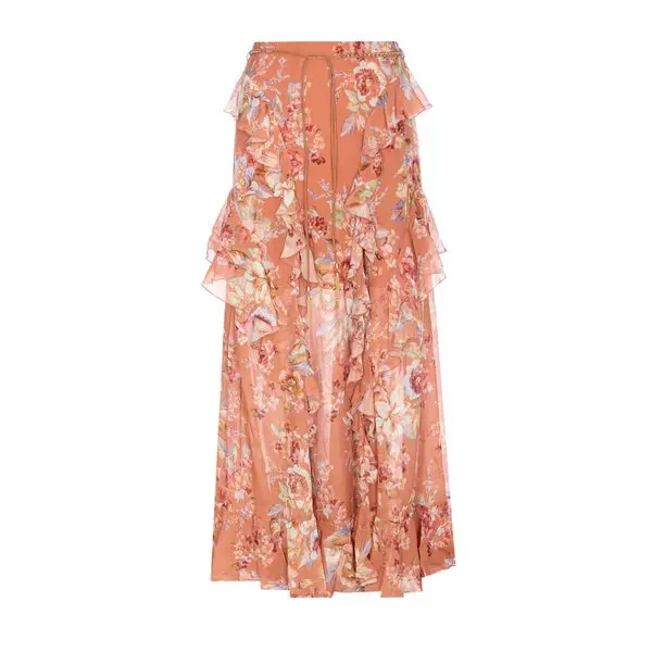 Zimmermann Long Ruffle Skirt - Orange