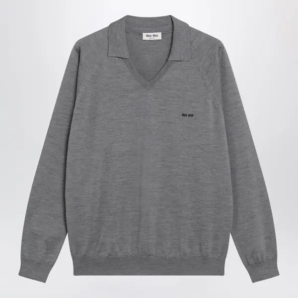 Miu Miu Wool Polo Sweater With Intarsia Logo