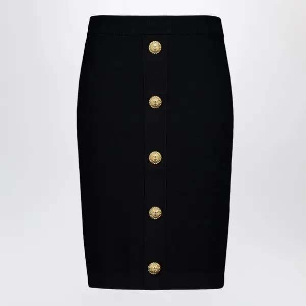 Balmain Tweed Pencil Skirt With Gold Tone Logo Buttons - Black