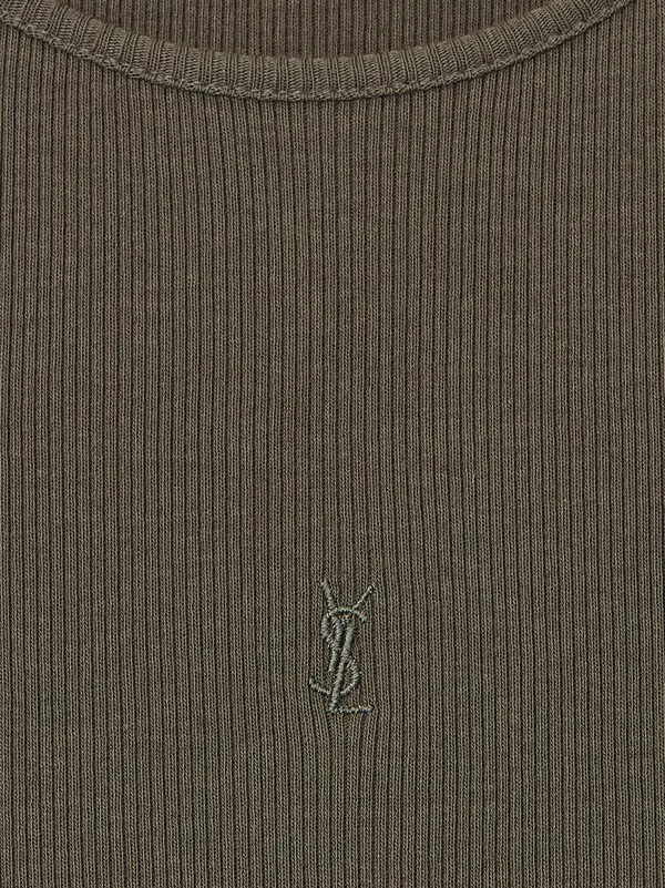 Saint Laurent Ribbed Cotton Tank Top With Cassandre Embroidery