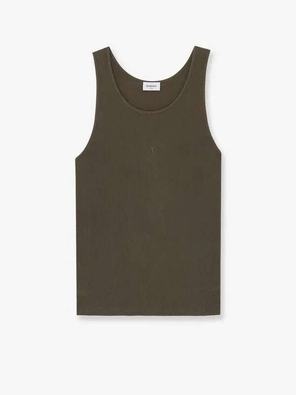 Saint Laurent Ribbed Cotton Tank Top With Cassandre Embroidery - Multicolor