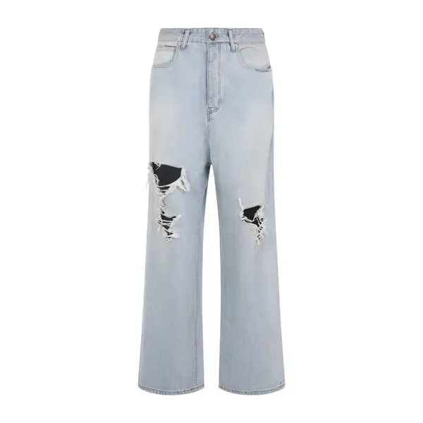 Balenciaga Baggy Distressed Cotton Jeans - Blue