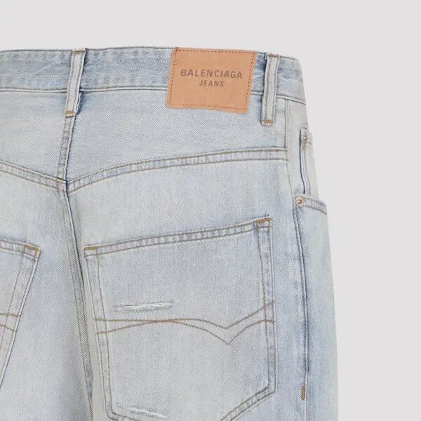 Balenciaga Baggy Distressed Cotton Jeans - Blue