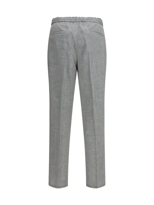 Brunello Cucinelli Herringbone Linen And Wool Pants - Gray