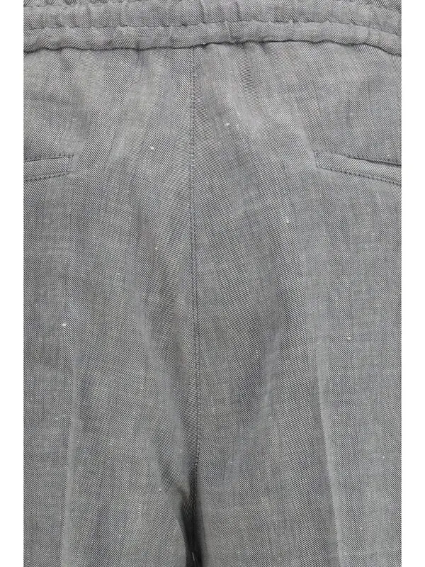 Brunello Cucinelli Herringbone Linen And Wool Pants - Gray