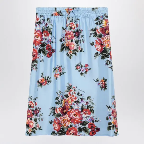 Dolce & Gabbana Silk Twill Floral Print Midi Skirt - Blue
