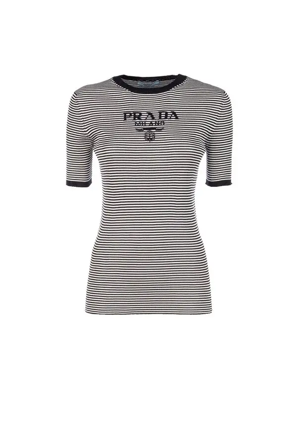 Prada Ribbed Striped T-shirt With Logo