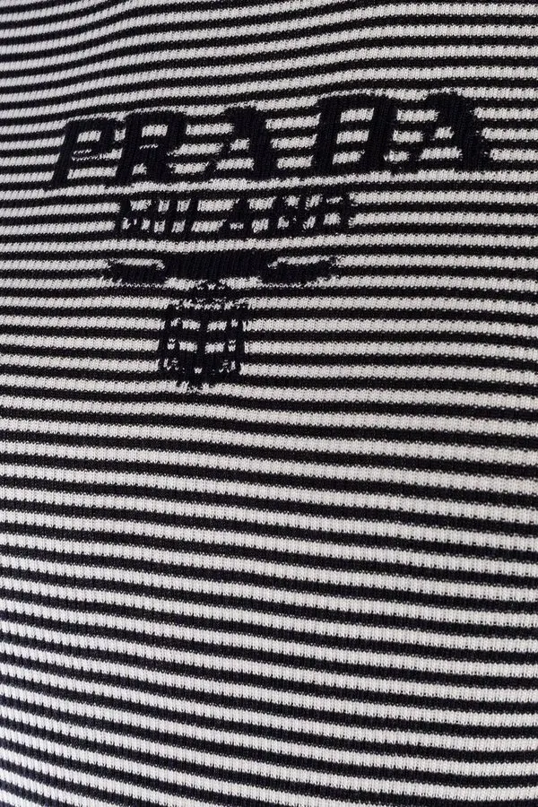 Prada Ribbed Striped T-shirt With Logo