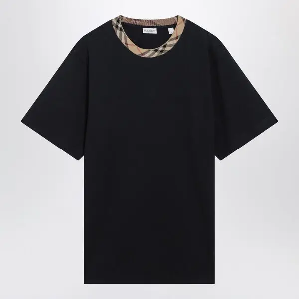 Burberry Navy T-shirt With Check Trims - Blue