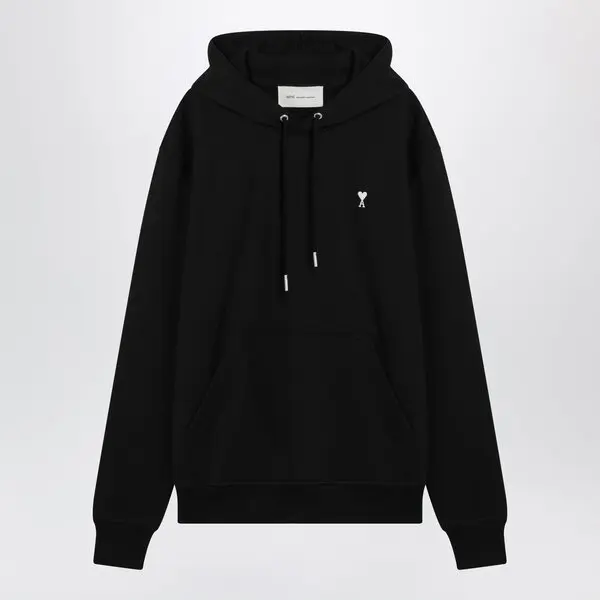 AMI Paris De Coeur Embroidered Cotton Hoodie - Black
