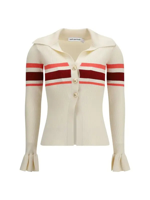 SELF-PORTRAIT Striped Viscose Knit Button Top With Gold Detailing - Multicolor