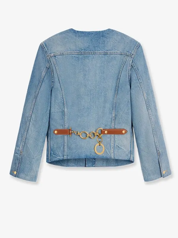 Celine Denim Jacket With Triomphe Button Closure