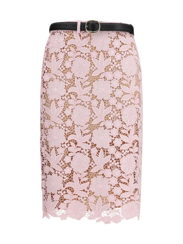 SELF-PORTRAIT Lace Midi Skirt - Pink