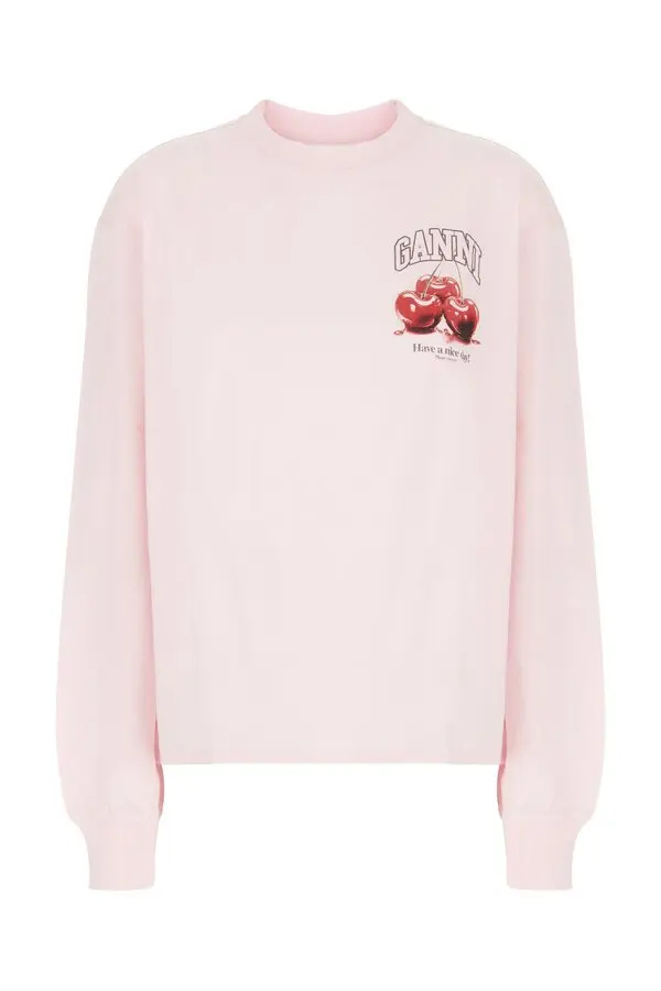 GANNI Long Sleeve Sweatshirt With Cherry Graphic