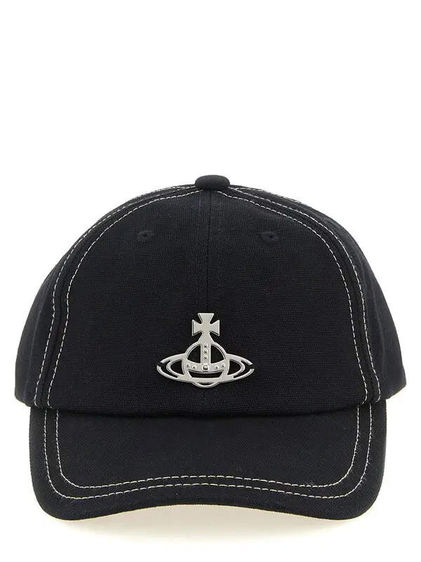 VIVIENNE WESTWOOD Cotton Canvas Cap With Orb Logo - Black