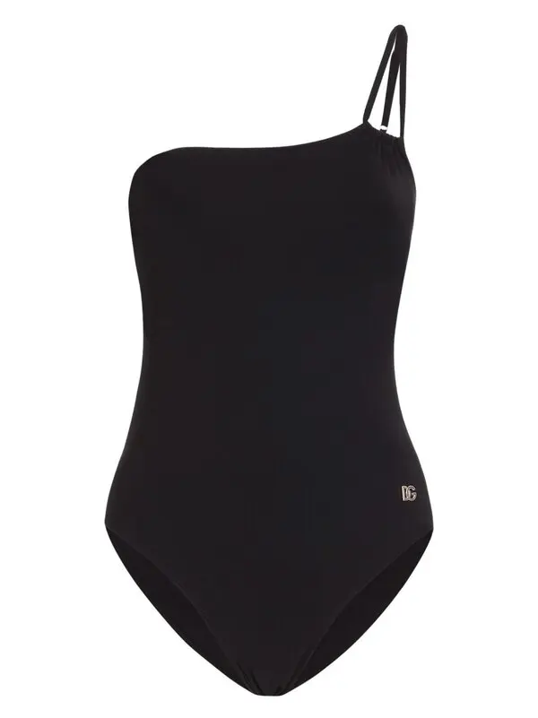 Dolce & Gabbana One-shoulder Swimsuit With Logo Plaque - Multicolor