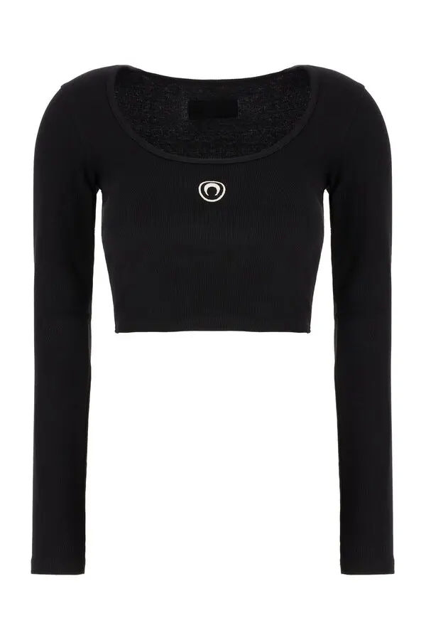 MARINE SERRE Cropped Ribbed Top With Emblem - Multicolor