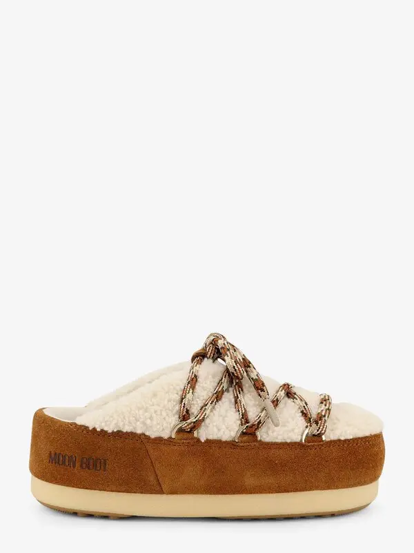 Moon Boot Shearling And Suede Slip-on Shoes With Lace Detailing - Multicolor