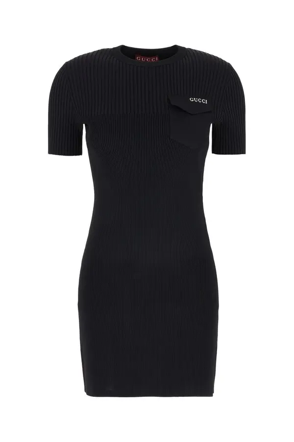 Gucci Ribbed Knit Dress With Pocket Detail - Multicolor
