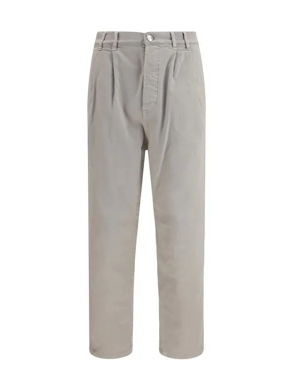 Brunello Cucinelli Stretch Canvas Pleated Trousers - Cream