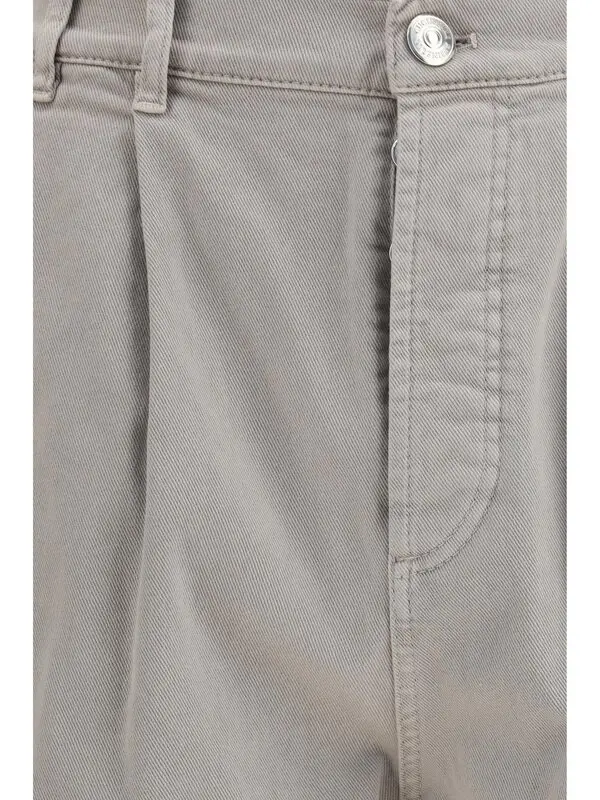 Brunello Cucinelli Stretch Canvas Pleated Trousers - Cream