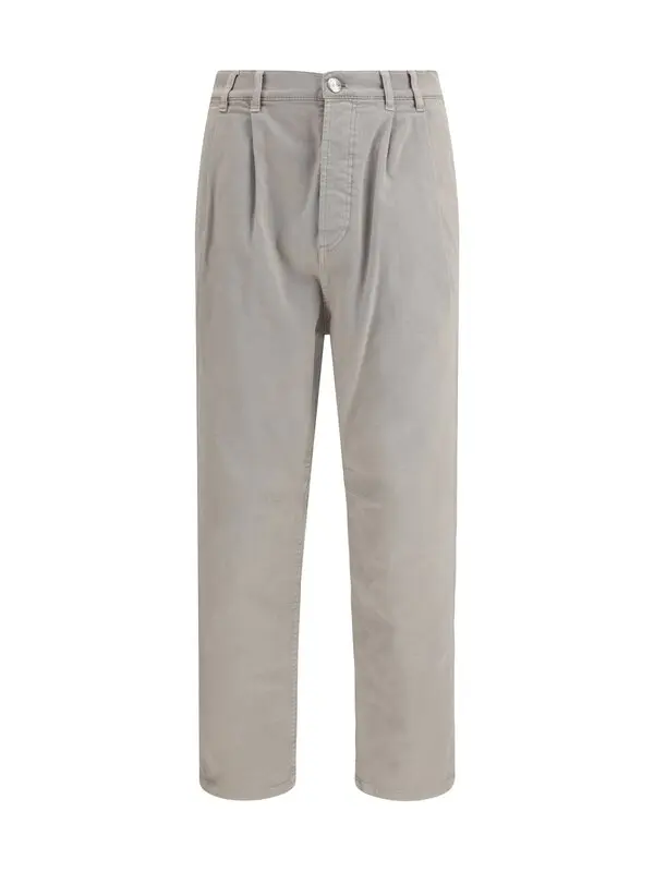 Brunello Cucinelli Stretch Canvas Pleated Trousers - Cream