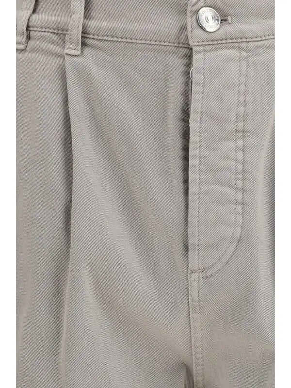 Brunello Cucinelli Stretch Canvas Pleated Trousers - Cream