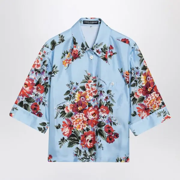 Dolce & Gabbana Silk Twill Floral Print Shirt - Blue