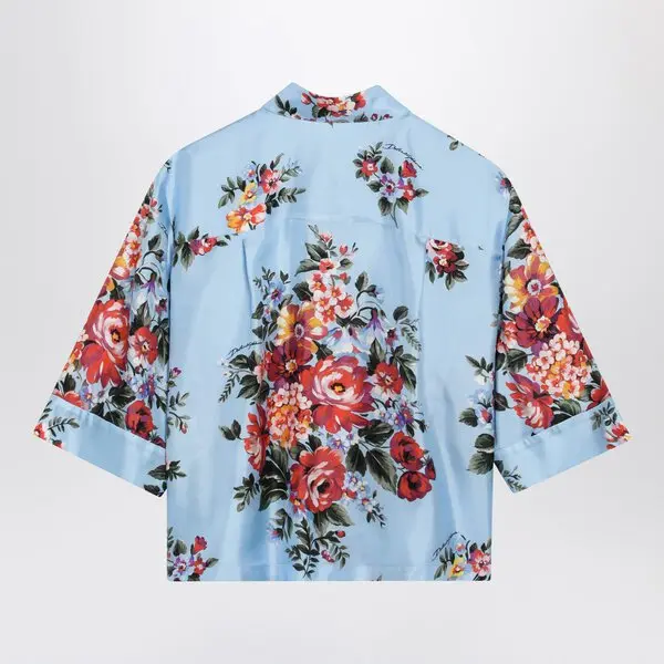Dolce & Gabbana Silk Twill Floral Print Shirt - Blue