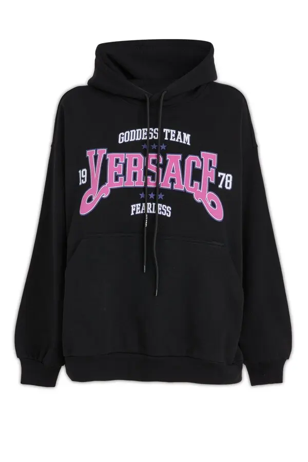 Versace Black Graphic Print Cotton Hoodie