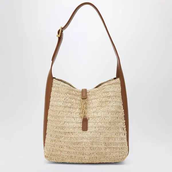 Saint Laurent Le 5 À 7 Small Raffia And Leather Bag - Cream