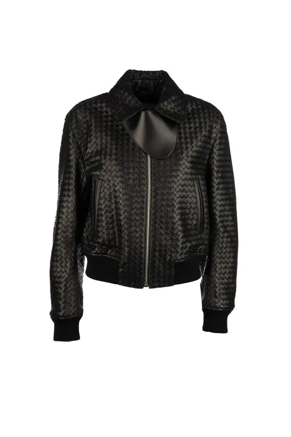 Bottega Veneta Woven Leather Bomber Jacket - Multicolor
