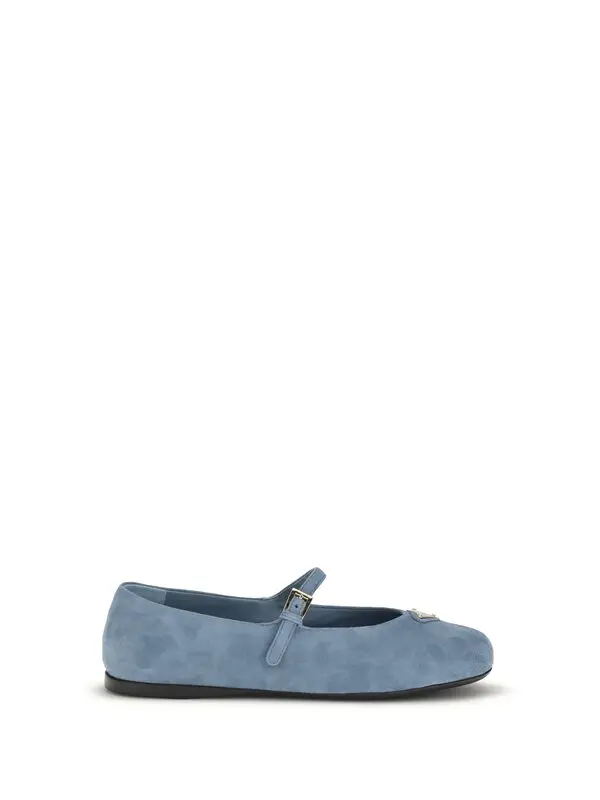Prada Suede Leather Ballerinas With Buckle Detail - Blue