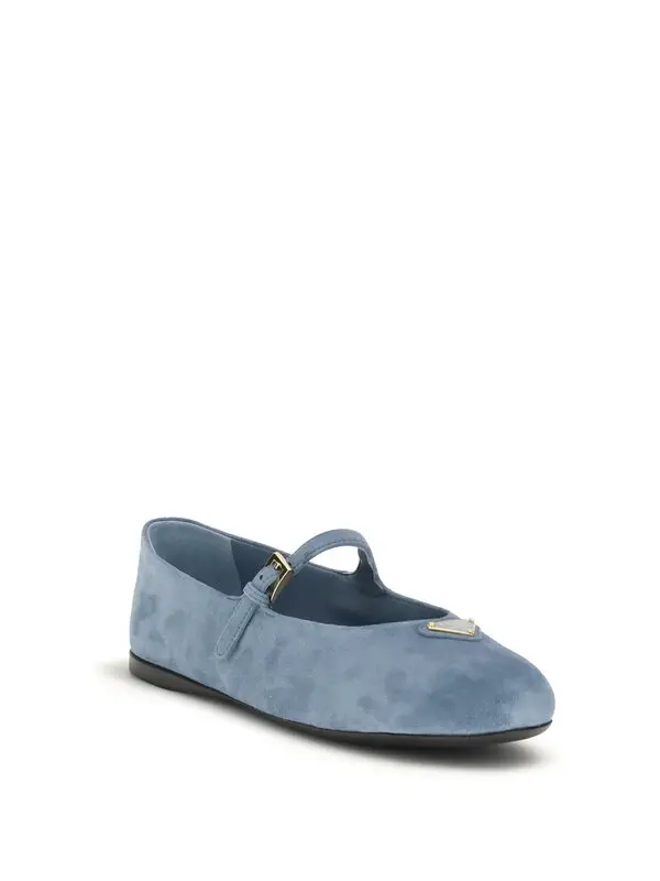 Prada Suede Leather Ballerinas With Buckle Detail - Blue