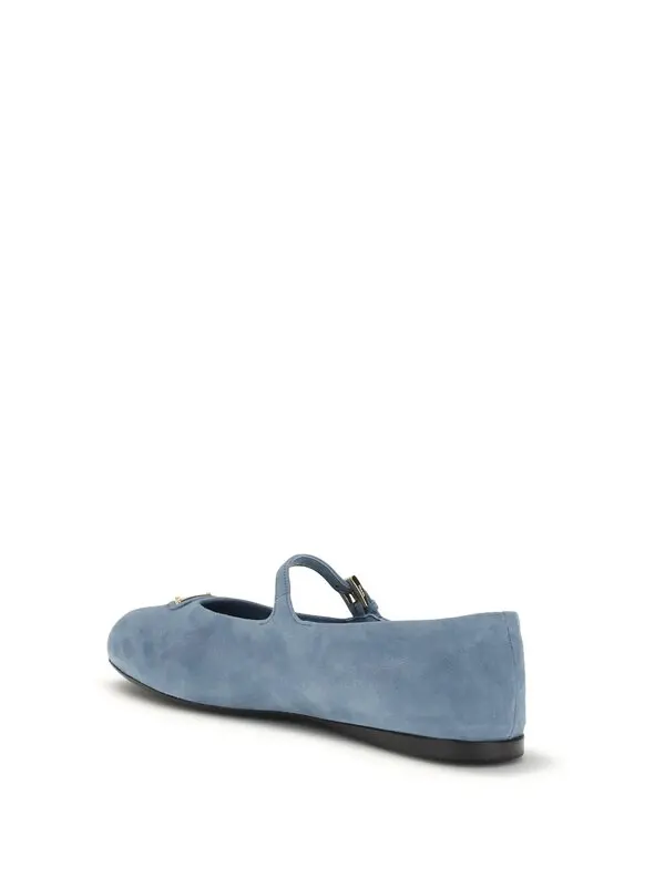 Prada Suede Leather Ballerinas With Buckle Detail - Blue